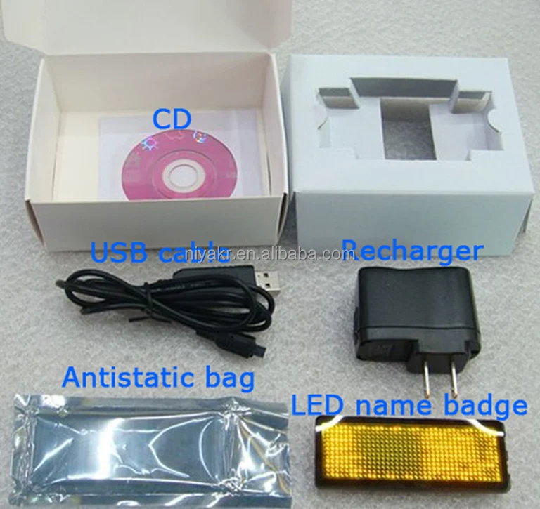 Usb Rechargeable Programmable Electronic Mini Scrolling Name Led Badge ...