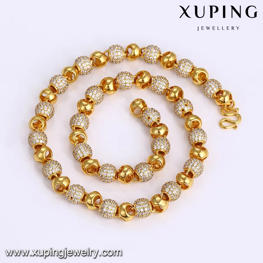 43463 Xuping Artificial Jewellery 24k Gold Bead Necklace Chain ...