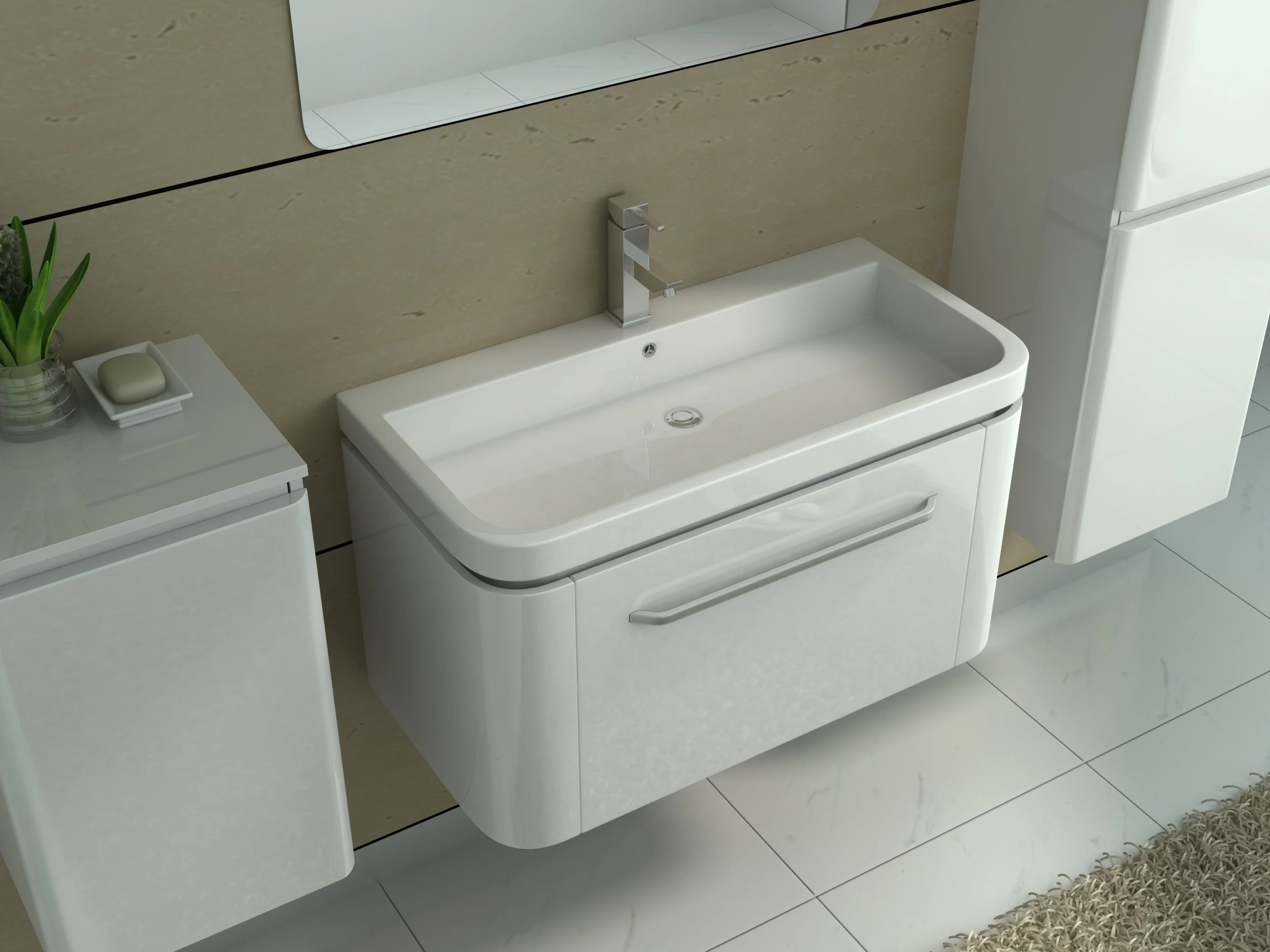 Colorwash Bathroom - Cream Color Vanity with Glossy Cabinet