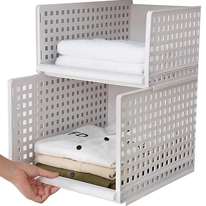 Wardrobe Storage Organiser Box Plastic Stackable Detachable Storage Box ...