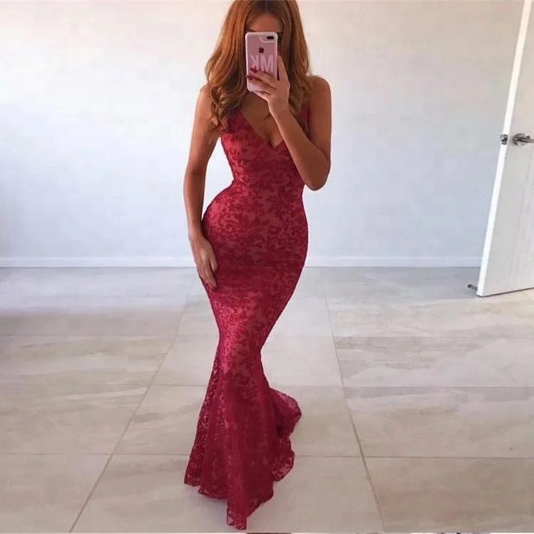 New Arrival Vestidos De Fiesta Fish Cut Halter Neckline Lace Gowns ...