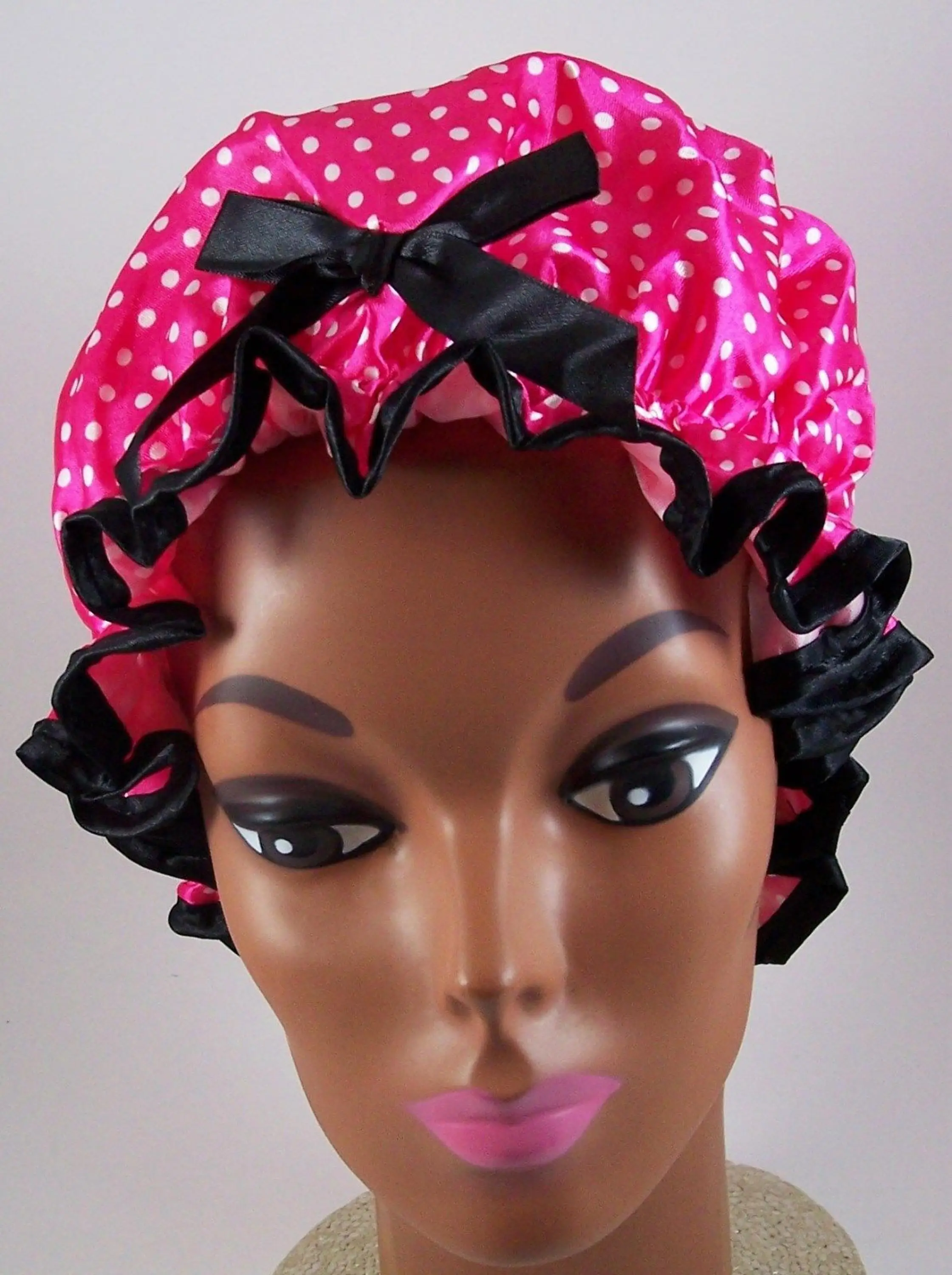 Custom Logo Satin Lines Shower Caps For Women Double Layers Eva ...