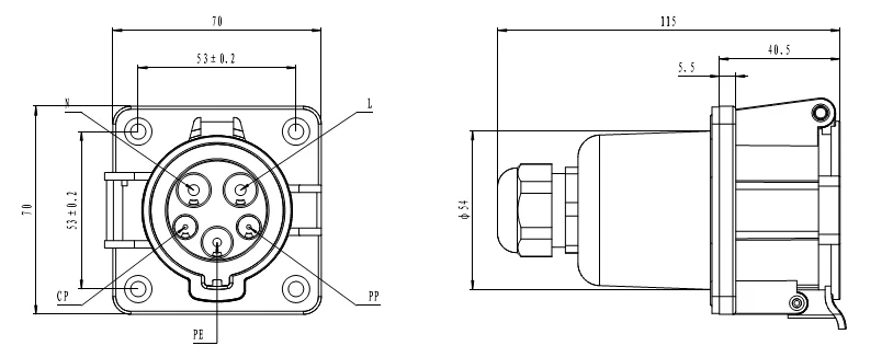 32a Sae J1772 Type 1 Ev Charging Socket Inlet Connectors For Electric ...
