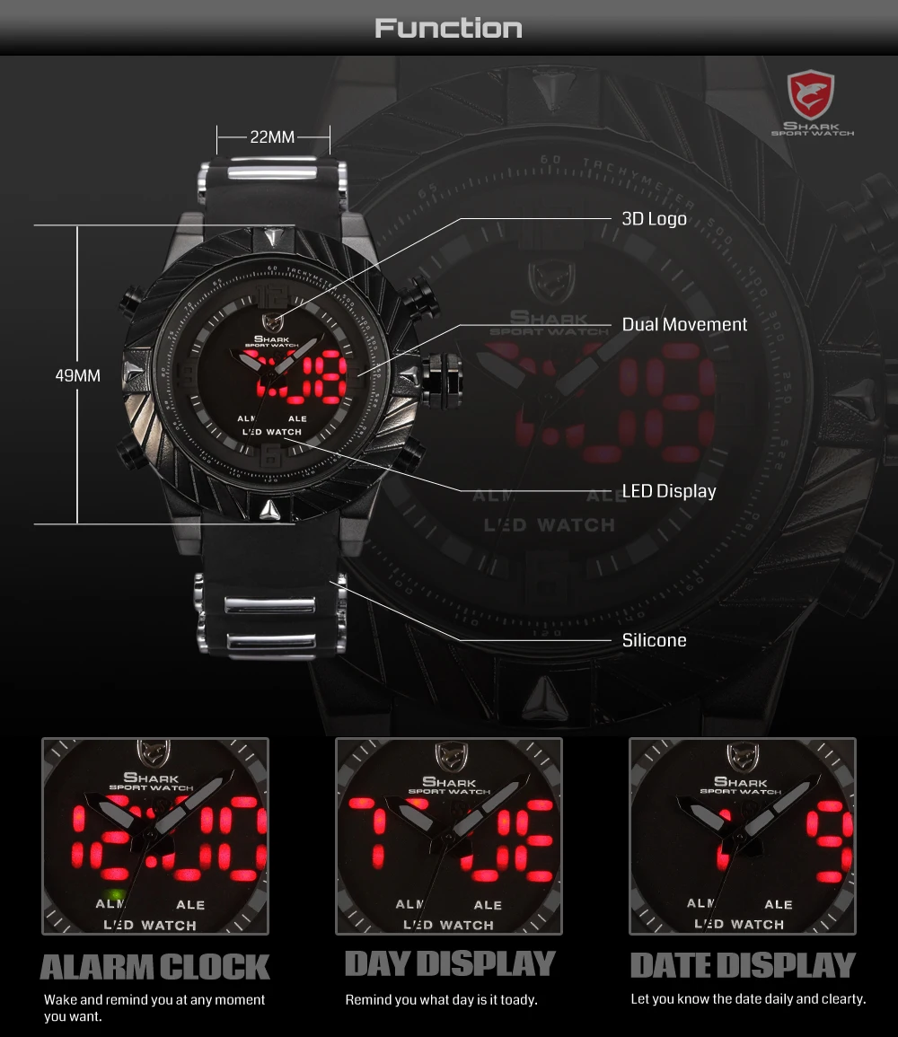 Led Analog Digital Men Sport Water Resistant Wrist Watch Sh165 - Buy ...