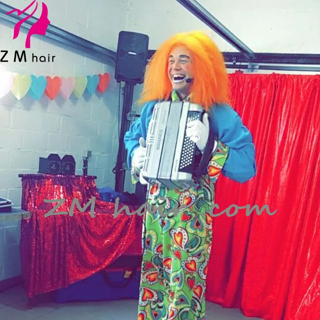 Top Quality Orange Color Deluxe Fluffy Yak Hair Clown Hair Full Lace Wig