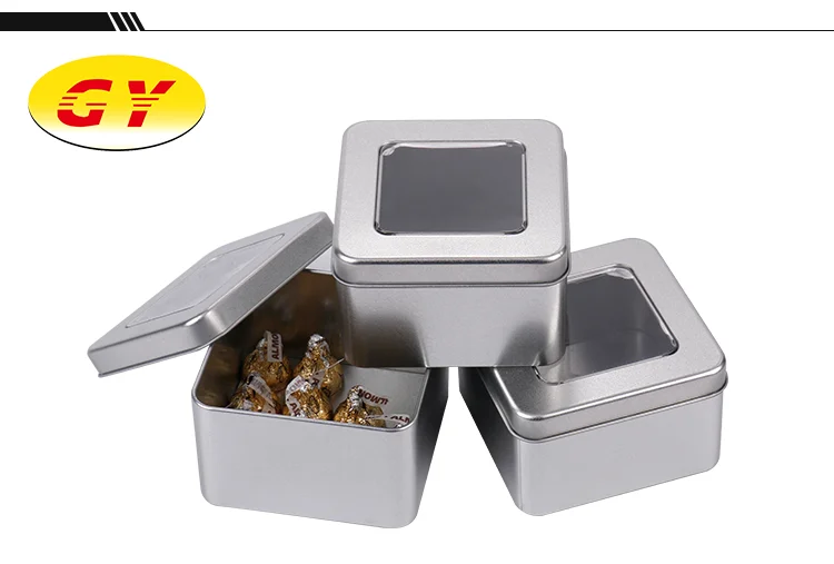 Silver Small Square Tin Box with Window - Perfect for Gifts