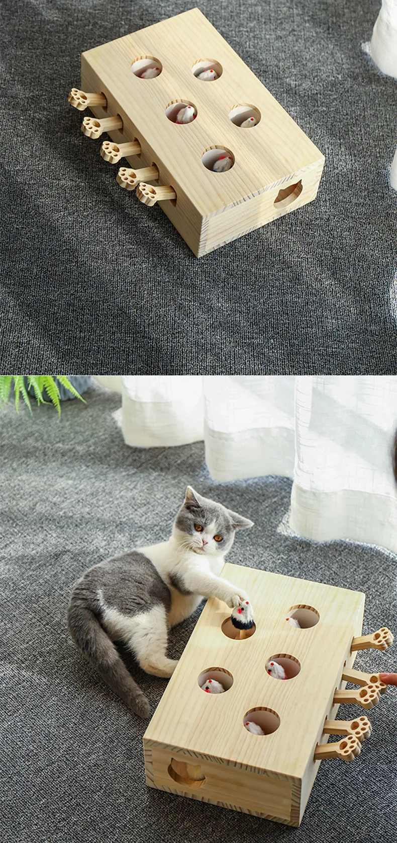 Wholesale Cats Meow Toy Interactive Catch The Mouse Wooden Cat Scratch ...