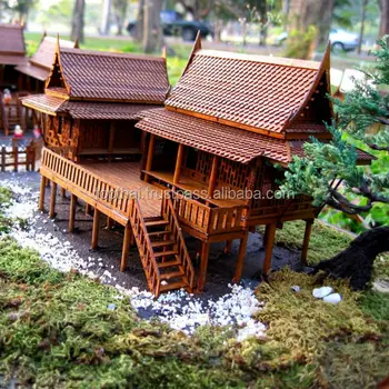 Christmas Gift Thai Traditional Teak House Miniature Dream House Model ...
