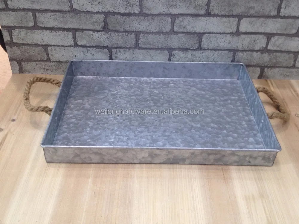 Mutli Use Retro Extra Large Food Storage Serving Tray Galvanized Metal ...