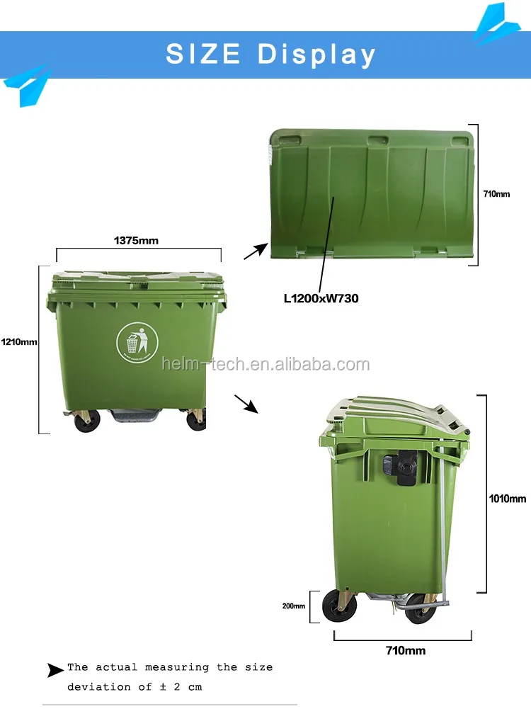 Outdoor Garbage Bin 660l Plastic Trash Can Waste Trolley Bin With ...