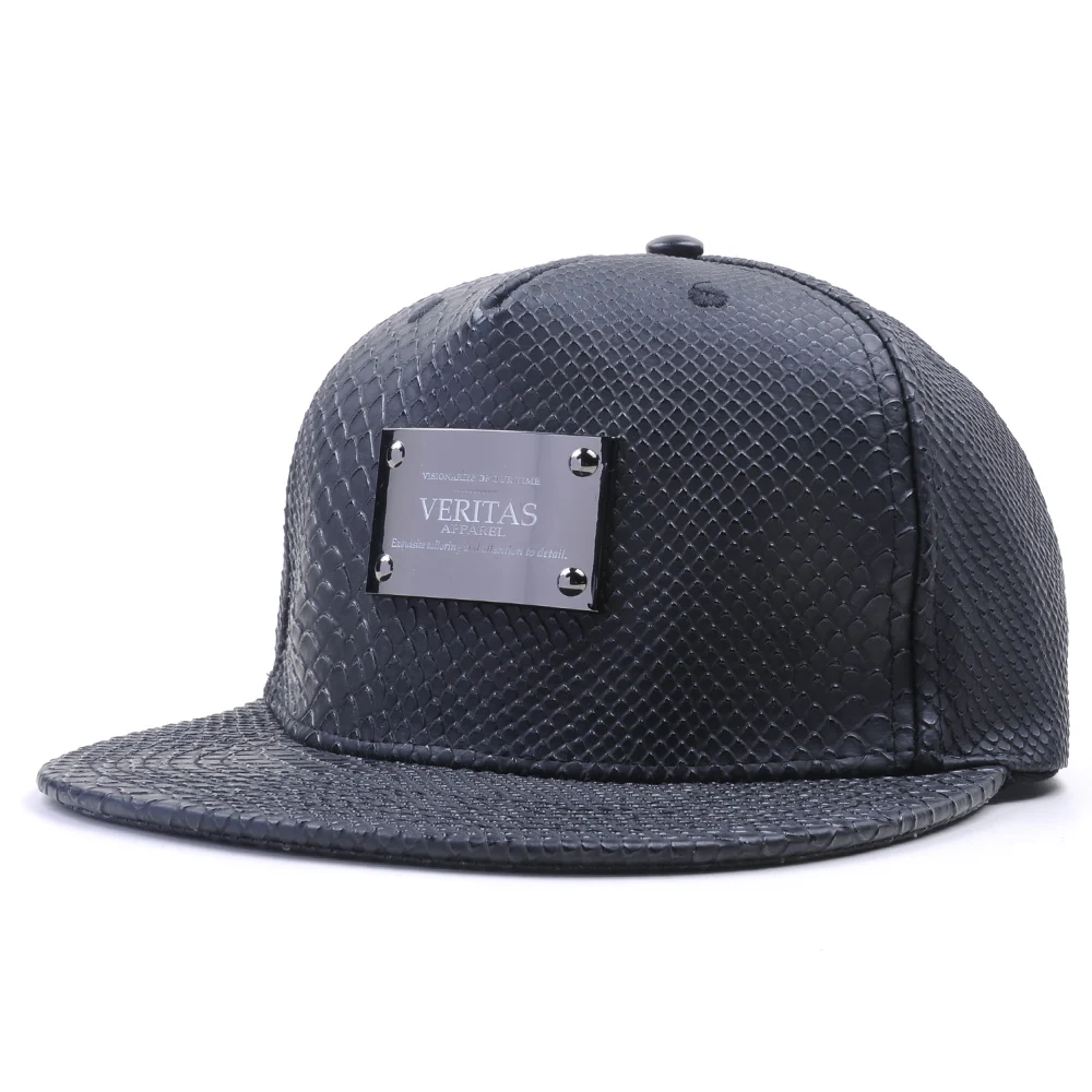 Fashion Mens Leather Snakeskin Brim Metal Plate Snapback Cap| Alibaba.com