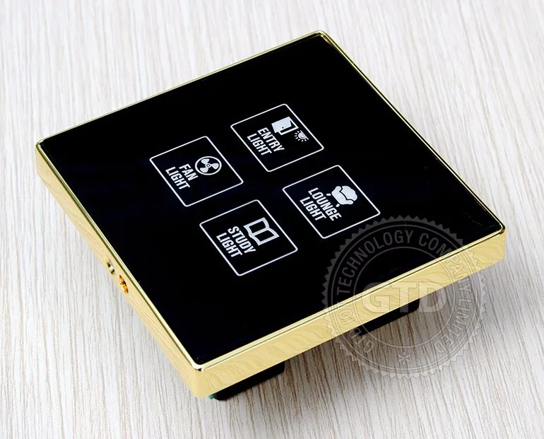 Nice Designed 4 Gang Gold Frame Black Tempered Glass Bedside Touch ...