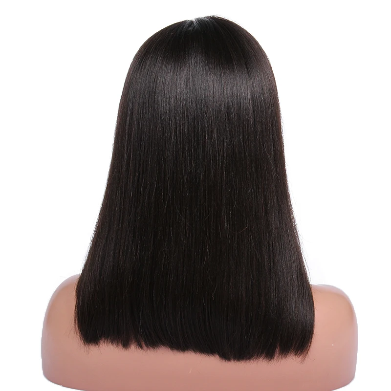 #1 - Negro azabache PELUCA DE PELO NATURAL Y CORTE BOB-Pelucas de malla ...