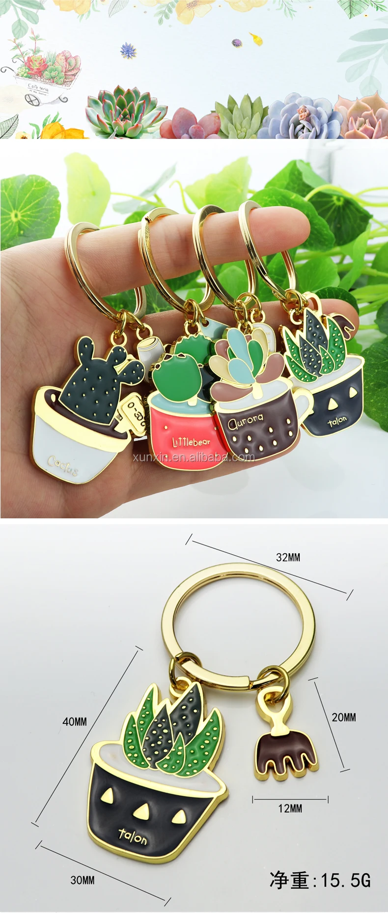 Pack Cute Keychainsucculent Pendant Cartoon Plants Key Ring Cactus ...