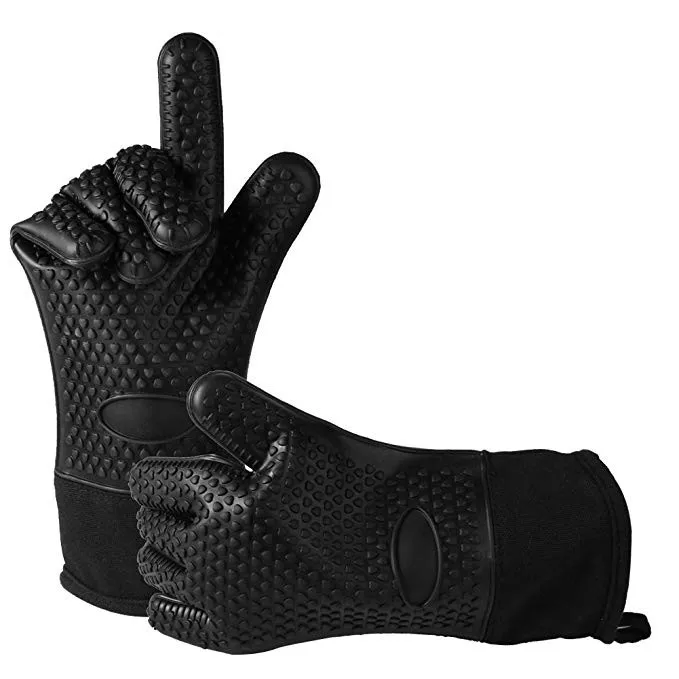 Easy Clean Black Silicone Bbq Cooking Gloves Set Rubber Gloves With ...