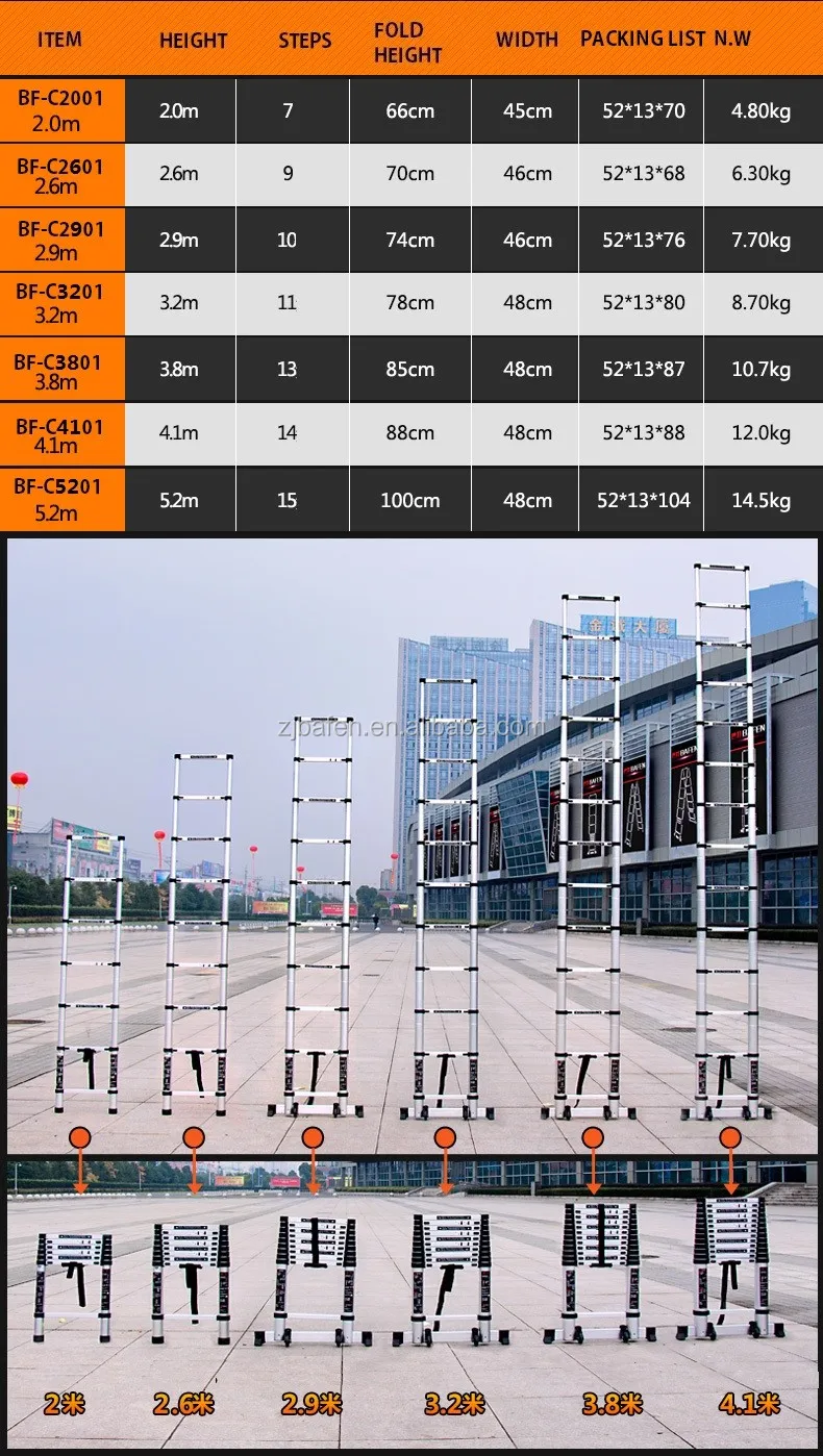4.1m New Telescopic Aluminium Ladder Portable Ladder With Stabilizer ...