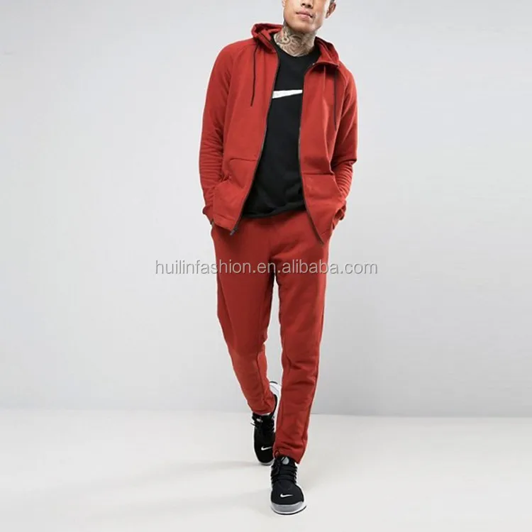 Plain Red Top Design Tracksuit For Men Zip Up Hoodies And Sweat Pants ...
