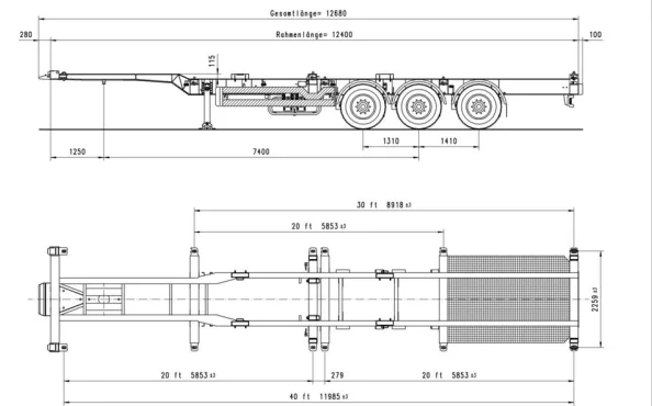 Air Ride Suspension 3 Axle Container Chassis Skeleton Semi Trailer ...