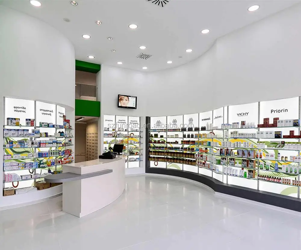 Retail Pharmacy Store Interior Display Shelf/reception Desk For Store ...