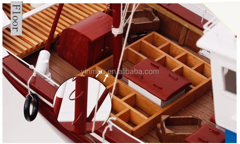 Fishing Boat Model,86x22x60cm,Wooden Fish Ship Hand Craft Model,Red And ...