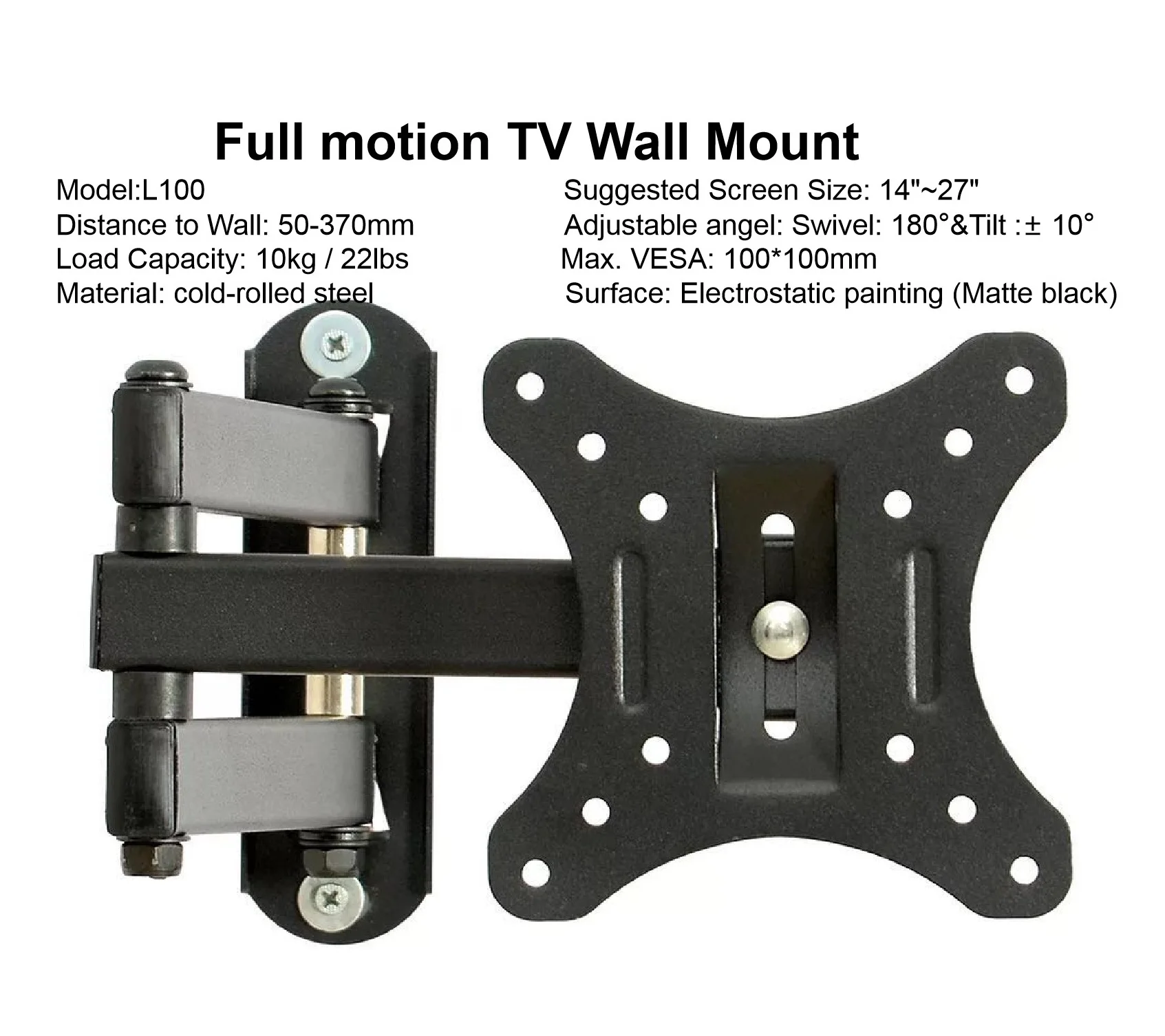Full Motion Tilt Swivel 100x100 Vesa Video Wall Mount - Kinbay