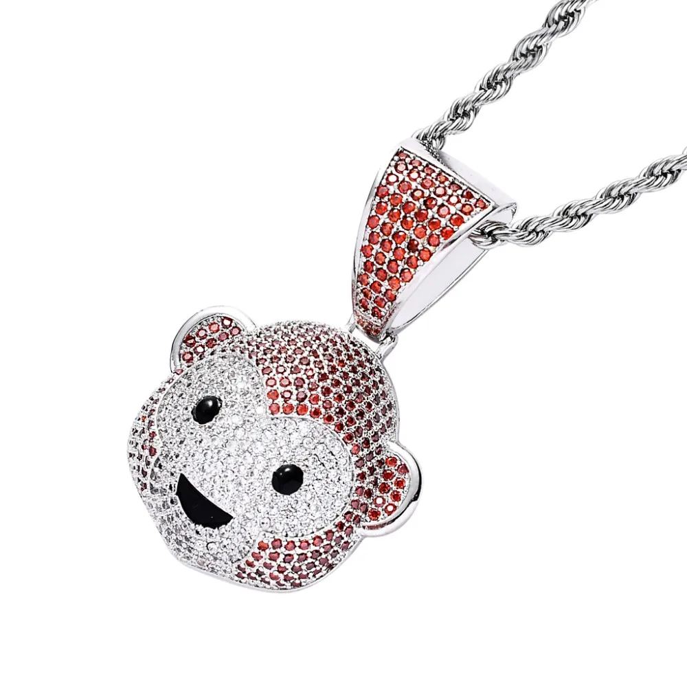 Hiphop Cute Animal Monkey Pendant Iced Out Aaa Cubic Zircon Stone Charm ...