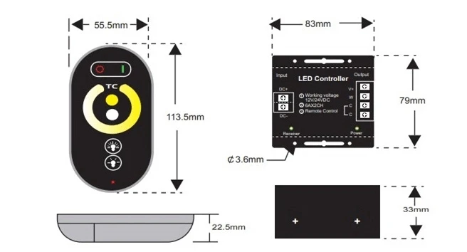 12A RF LED Touch Controller - Wireless Color Temperature Control
