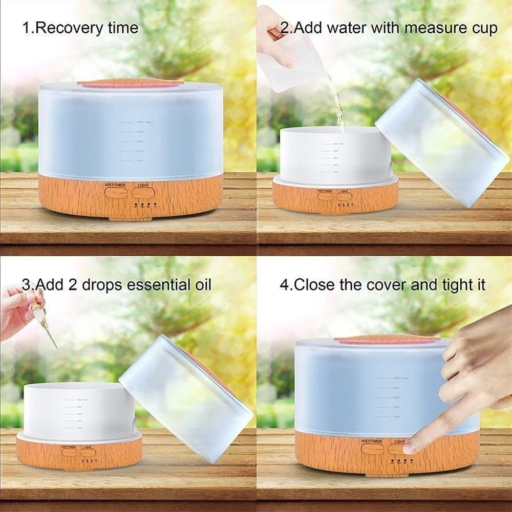 Remote Control Essential Oil Diffuser,500ml Ultrasonic Aroma Cool Mist Humidifier With 7 Color ...