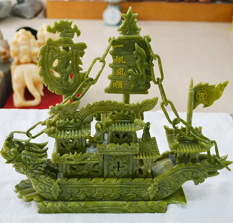 Wholesale Carved Jade Decorations - Jade Boat for Gifts