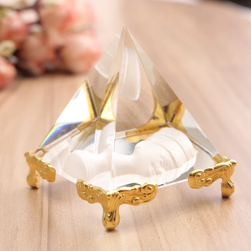 Triangle Clear K9 Crystal Glass Pyramid 3d Laser Etched With Gold Base ...