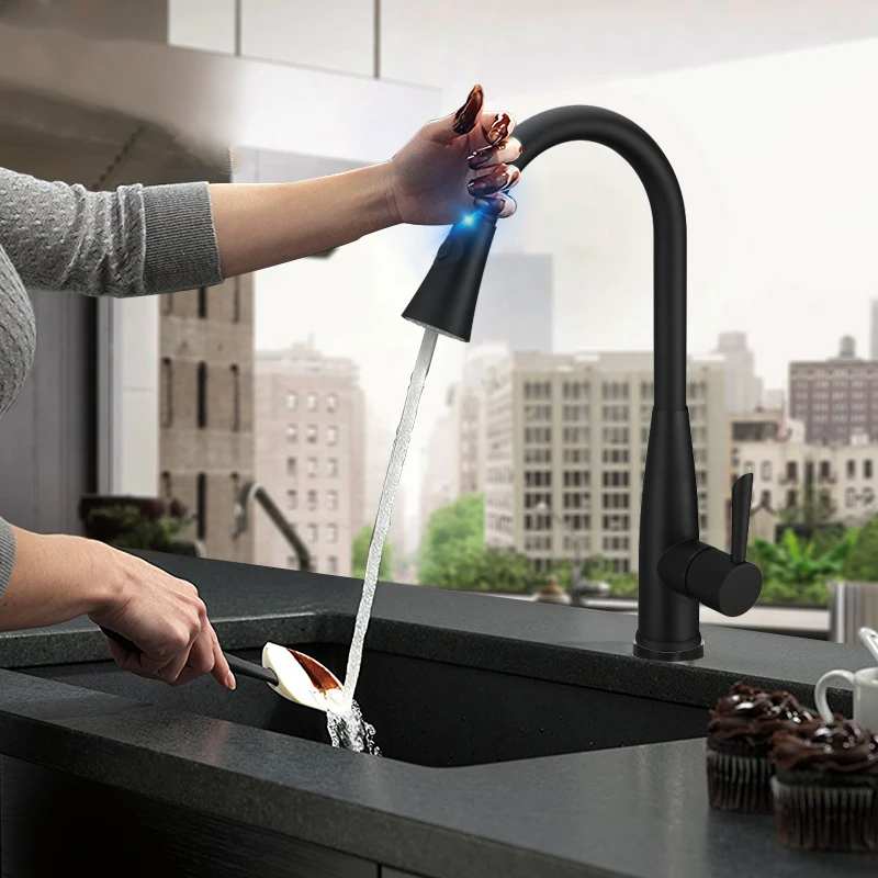 Matte Black Sensor Kitchen Faucet Sensitive Smart Touch Control Faucet ...