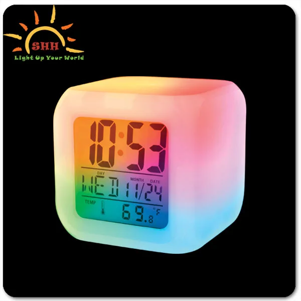 Novelty Plastic Desk Led Alarm Clock Frozen Night Light Up Cube Digital ...