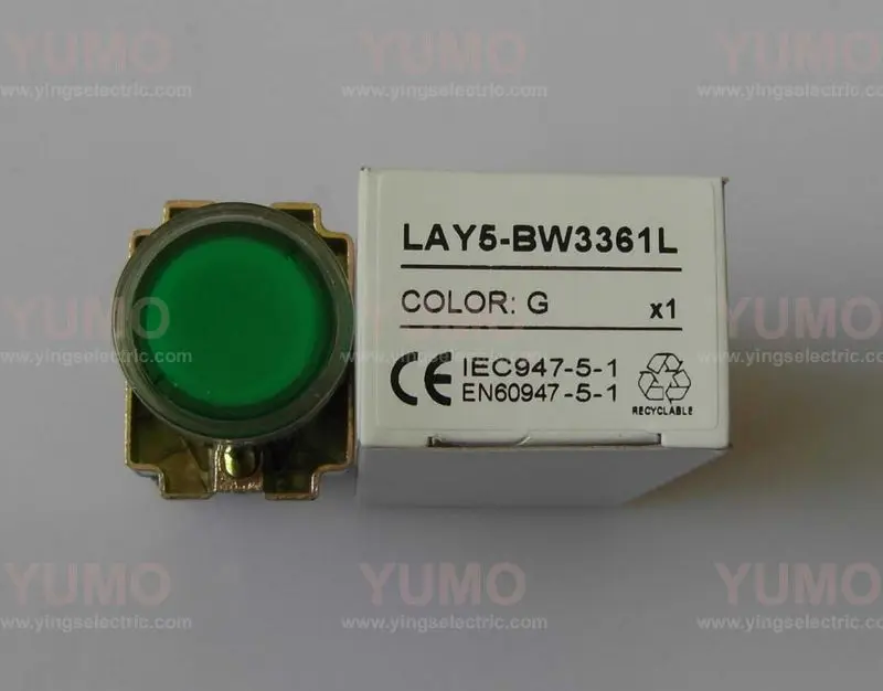 YUMO LAY5-BW3361 Push Button Switch with Lock Green IP65