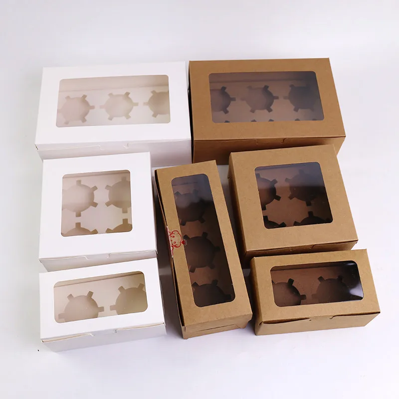 Kraft Paper Biscuits Packaging Box With Clear Window Muffins Cupcake ...