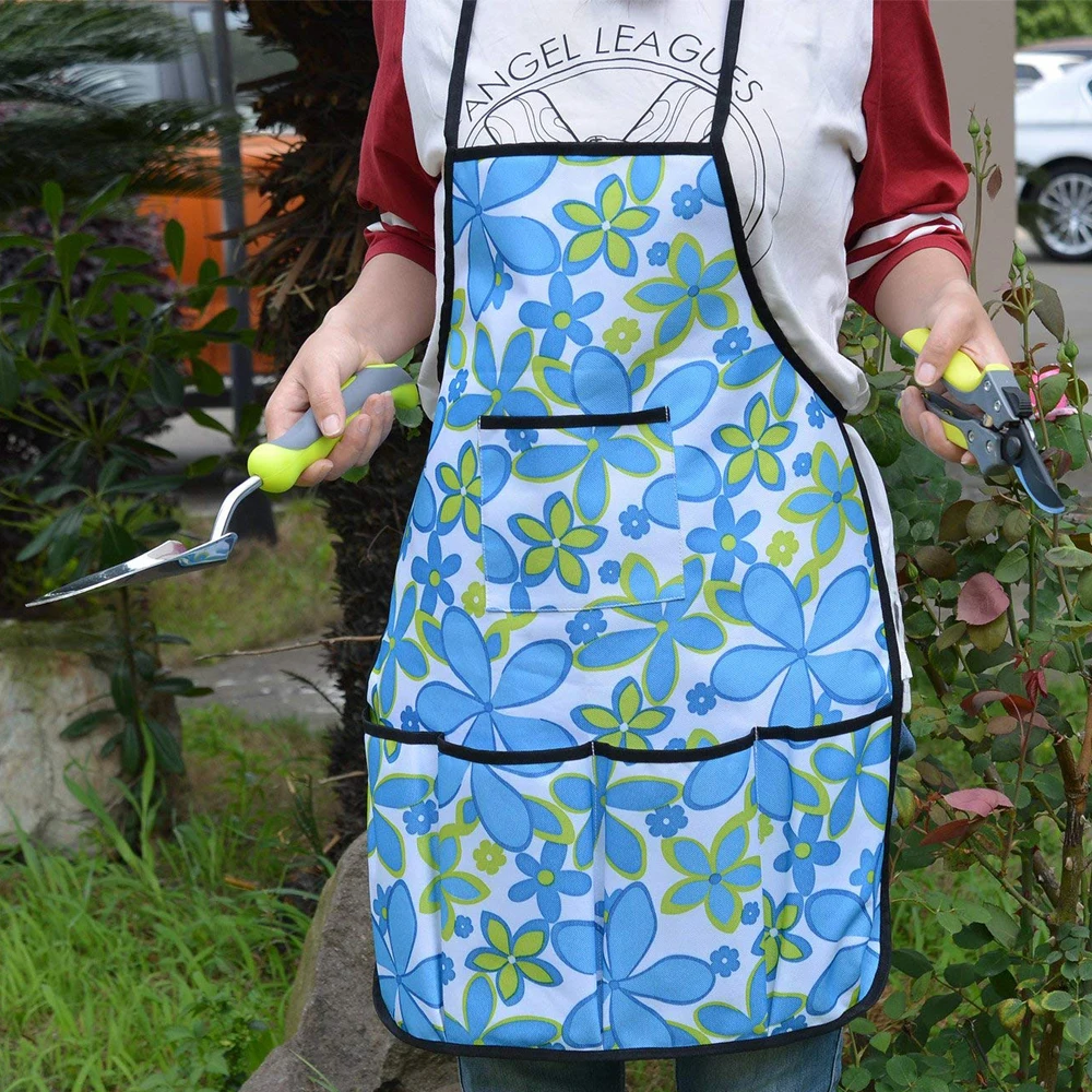 Vertak Women Garden Waterproof Waist Apron With Pockets And Blue Flower - Buy Waist Apron,Garden ...