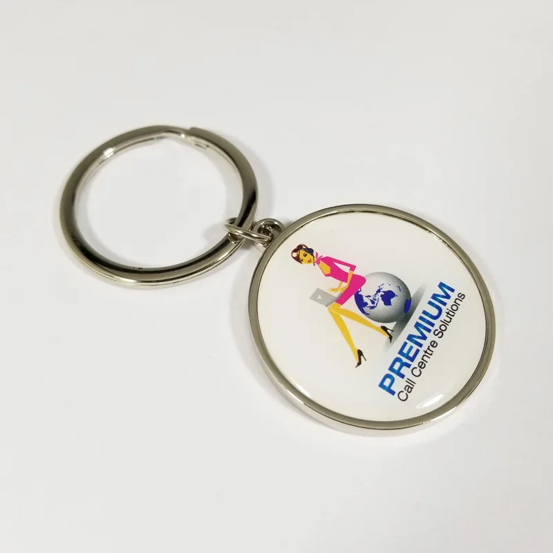Custom Logo Epoxy Printing Resin Sticker Metal Round Keychain - Buy ...