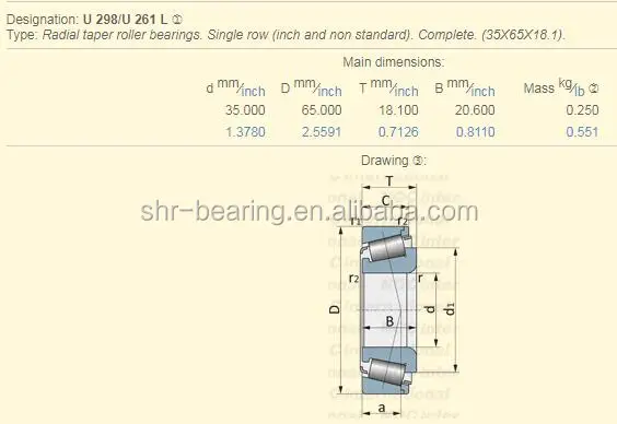 Tapered Roller Auto Engine Bearing U298/u261l Set9 Rodamientos - Buy ...
