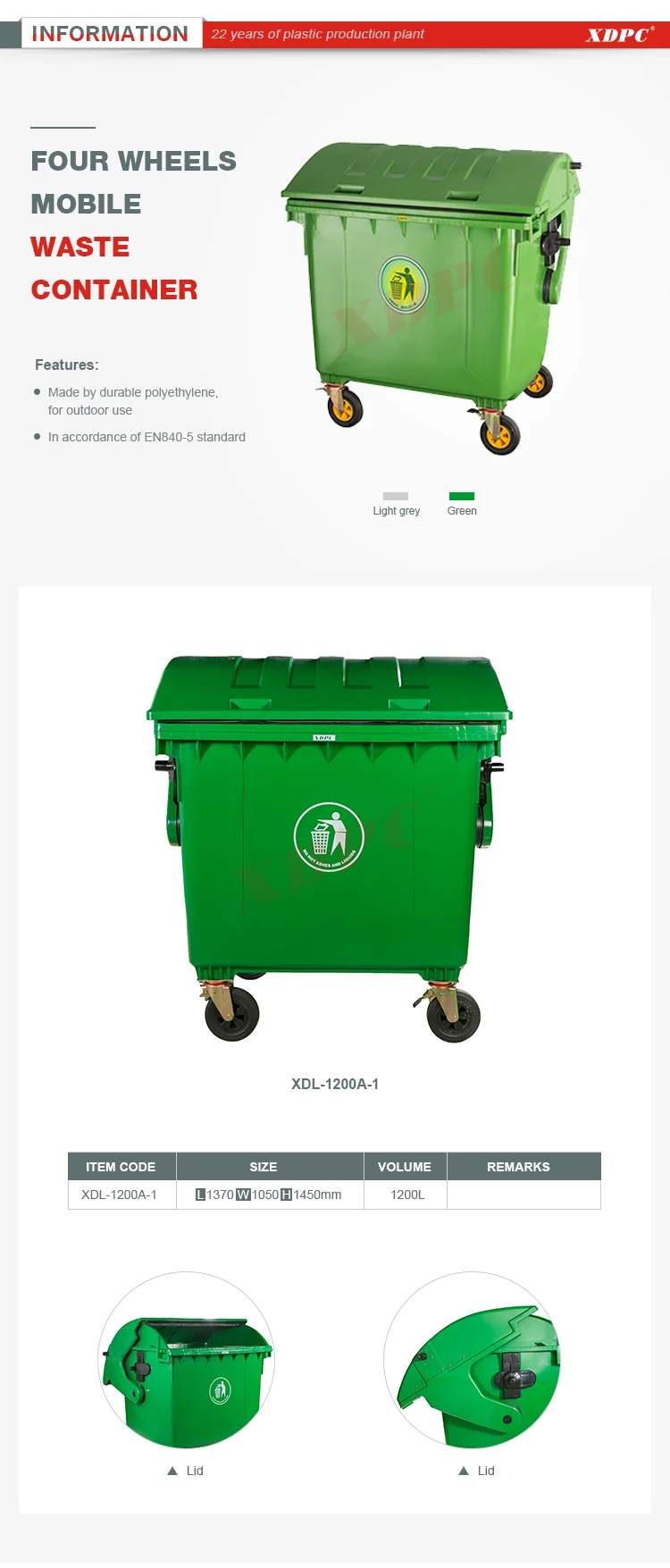 1200L Plastic Outdoor Garbage Bin with Wheels - Durable & Sustainable