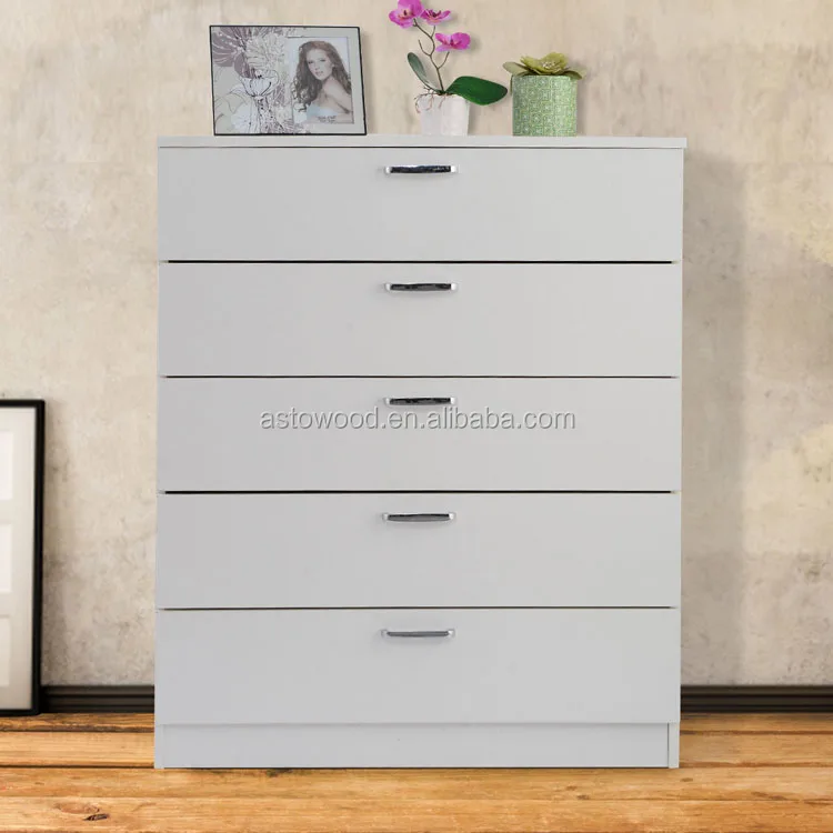 Melamine Beech Color Wooden 5 Drawer Chest for Living Room