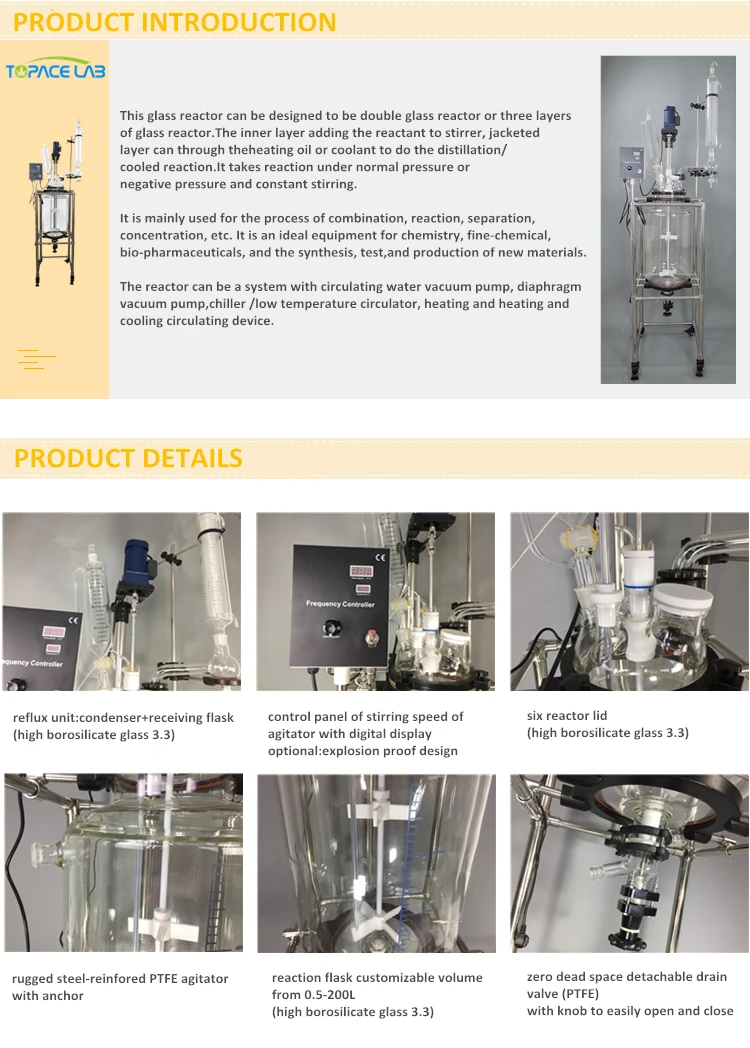Topacelab 50L Lab Scale Jacketed Glass Reactor 20L Reaction Kettle with ...
