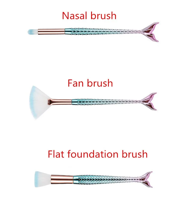 10pcs Mermaid Fish Makeup Brushes Fish Shape Makeup Brush Set Fish Skin ...