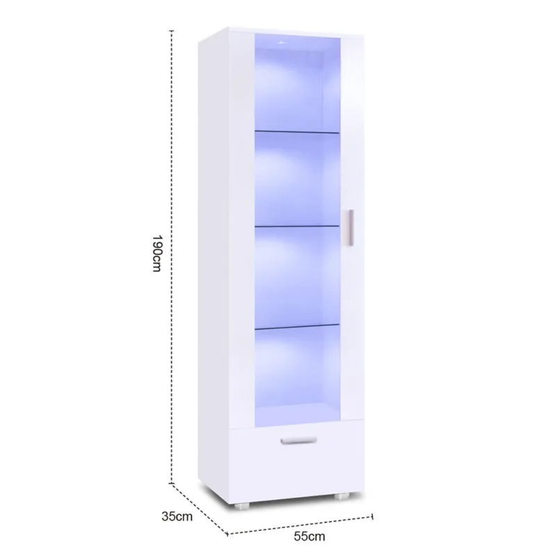Modern Tall Led Acrylic Display Cabinet Unit High Gloss White Glass ...
