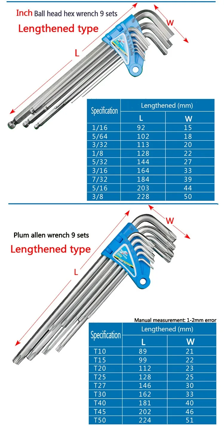 9 Pcs L-shape Hex Key Repair Tools Powerful Type Allen Wrench Set High ...