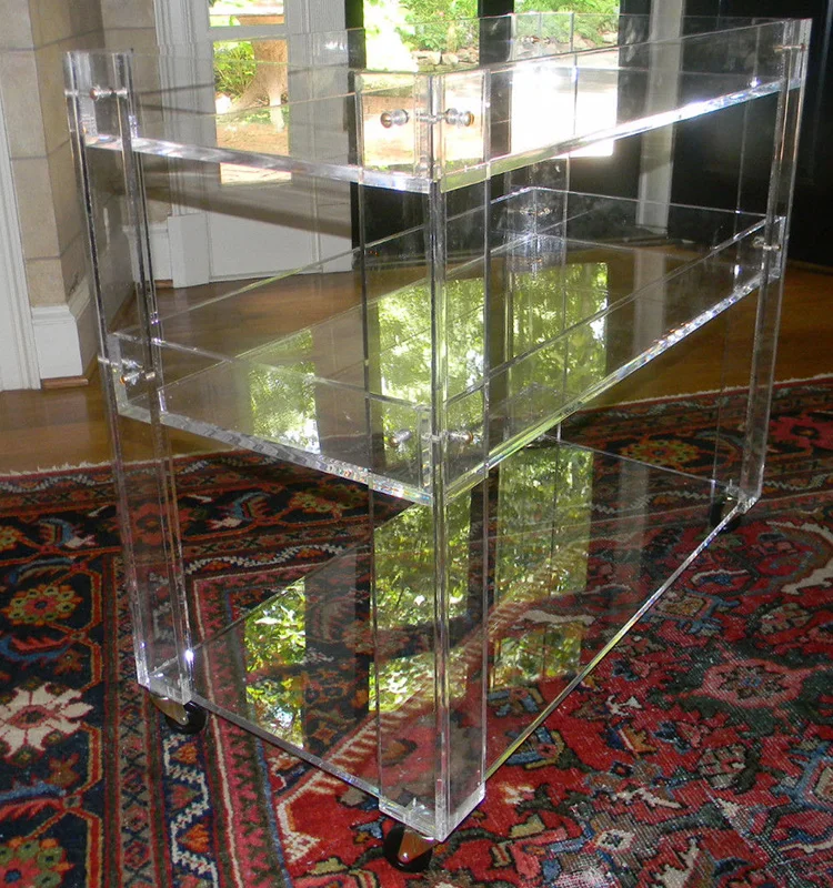 Clear Customized Acrylic Trolley,Lucite Bar Cart On Casters,Glass ...