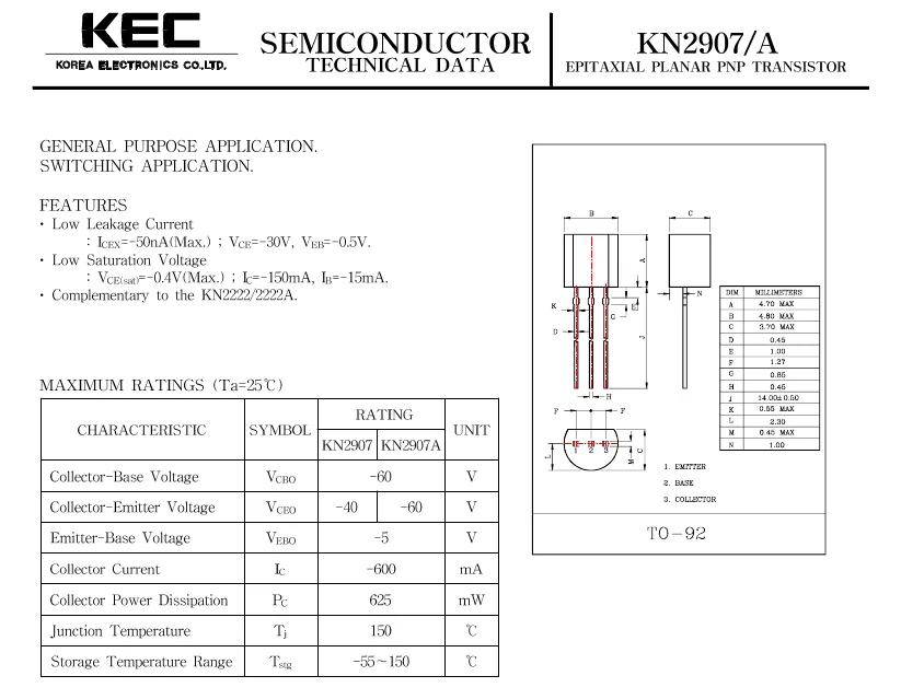 Pnp Transistor Kn2907a Power Transistor Switch Kn2907 2907a Encapsulate ...