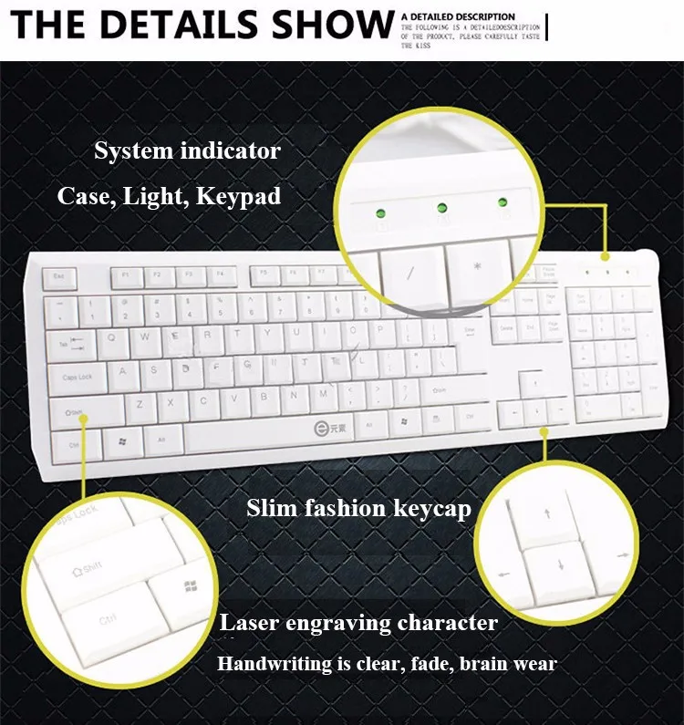 Desktop Black And White Computer Keyboard Mouse Combo With Wired ...