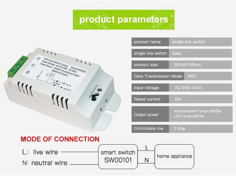 Smart Home Automation System Wifi Wireless Remote Control 1 Gang 2 Way ...