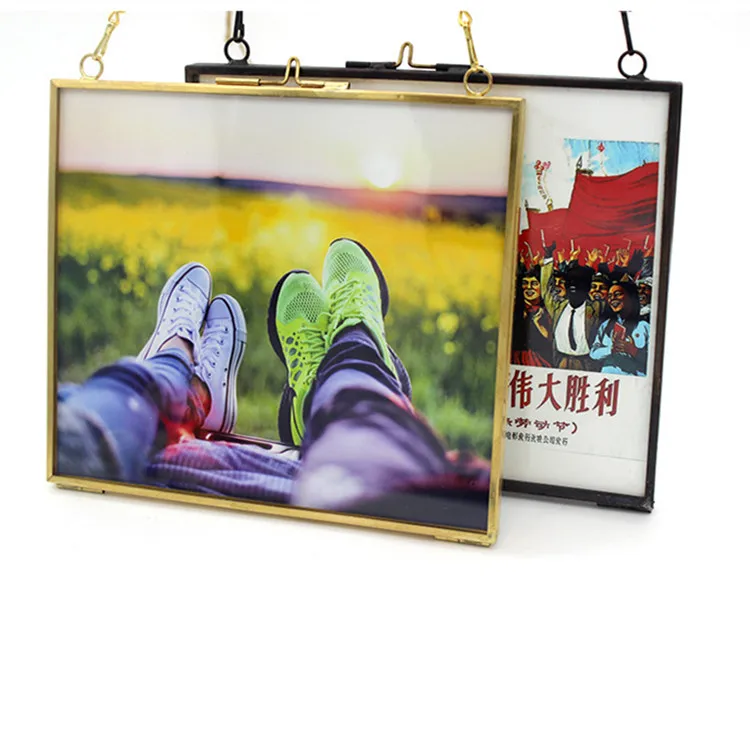 Antique Brass Double Side Hanging Picture Frame Metal Glass Vintage ...