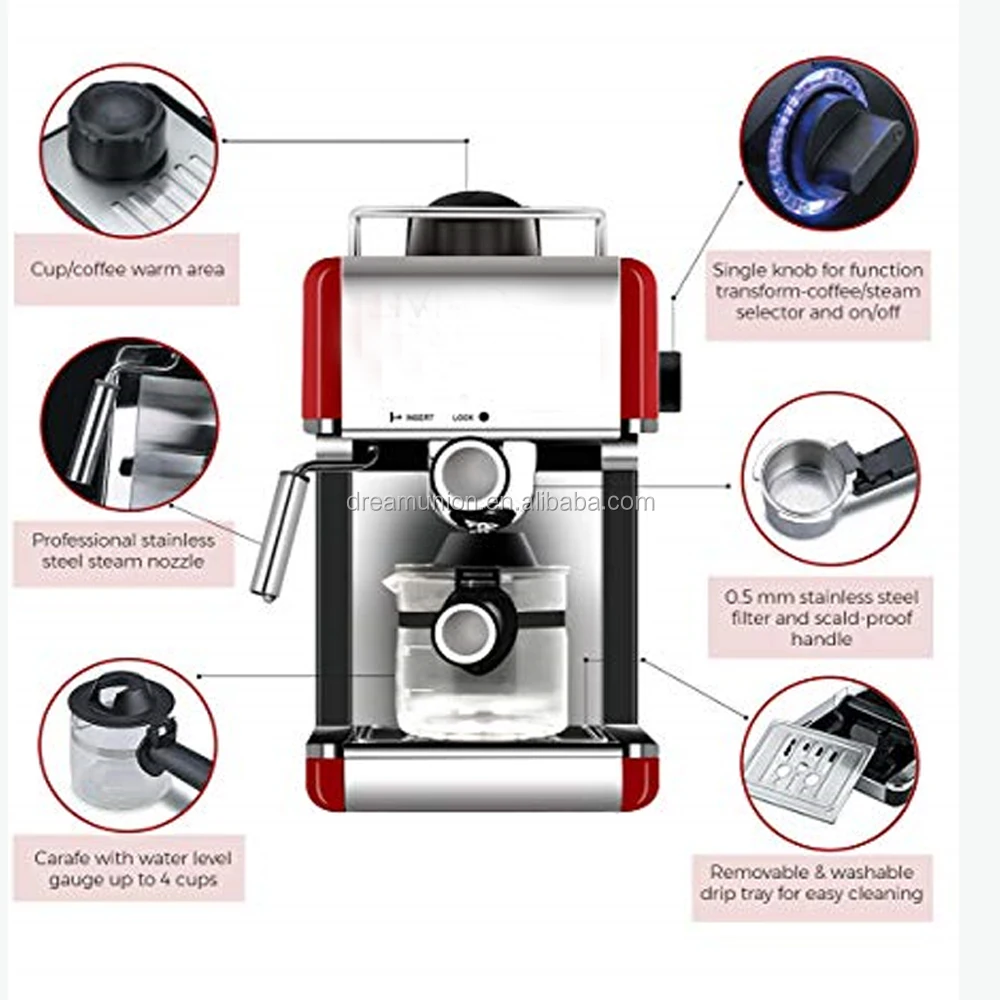 Professional Espresso Cappuccino Coffee Maker Machine Home - Office Red ...