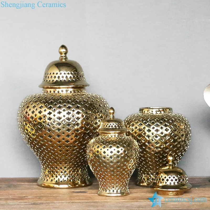 RYZS53-B Golden Color Metal Design Ceramic Lattice 3 Sizes Pot for ...